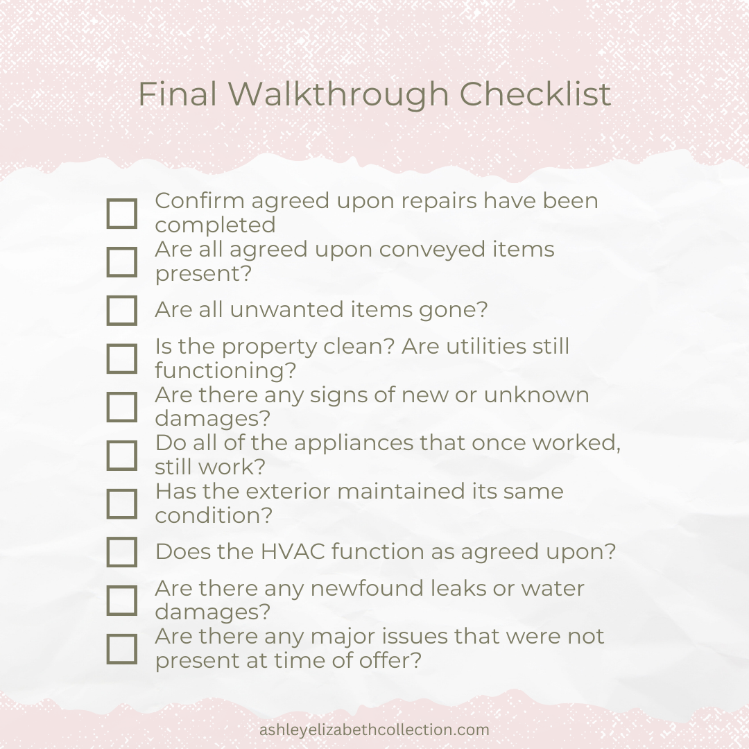 Final Walk Through Checklist – Ashley Elizabeth Collection